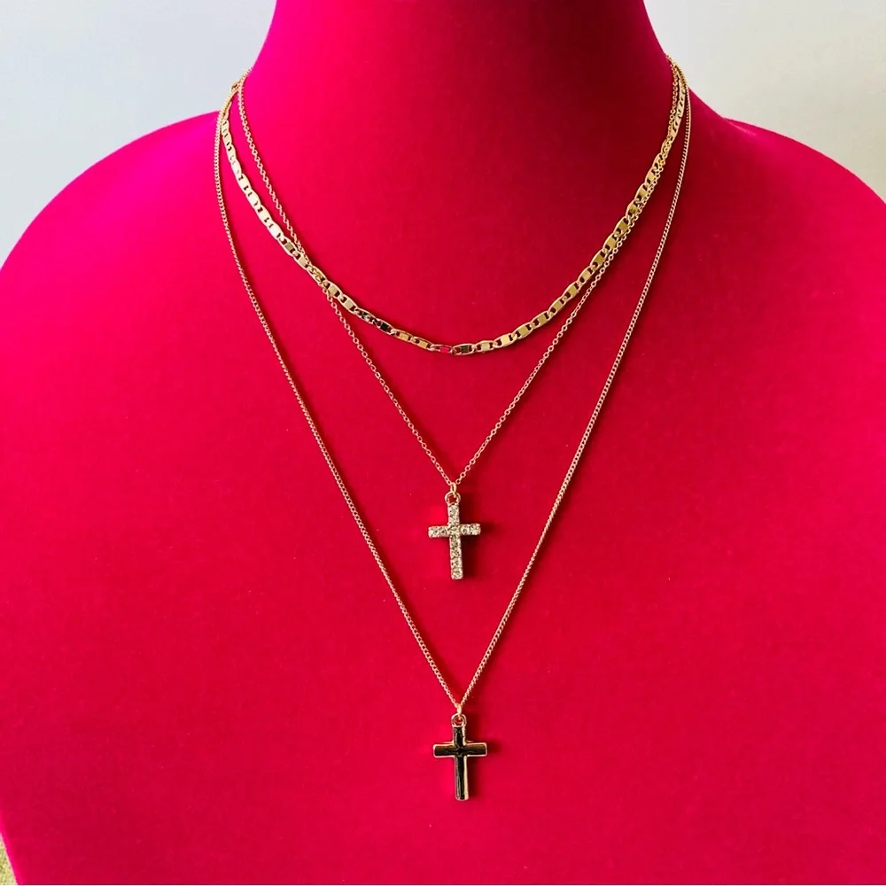 Jewelry | Three Layered Necklace With Two Cross Pendants New Without ...
